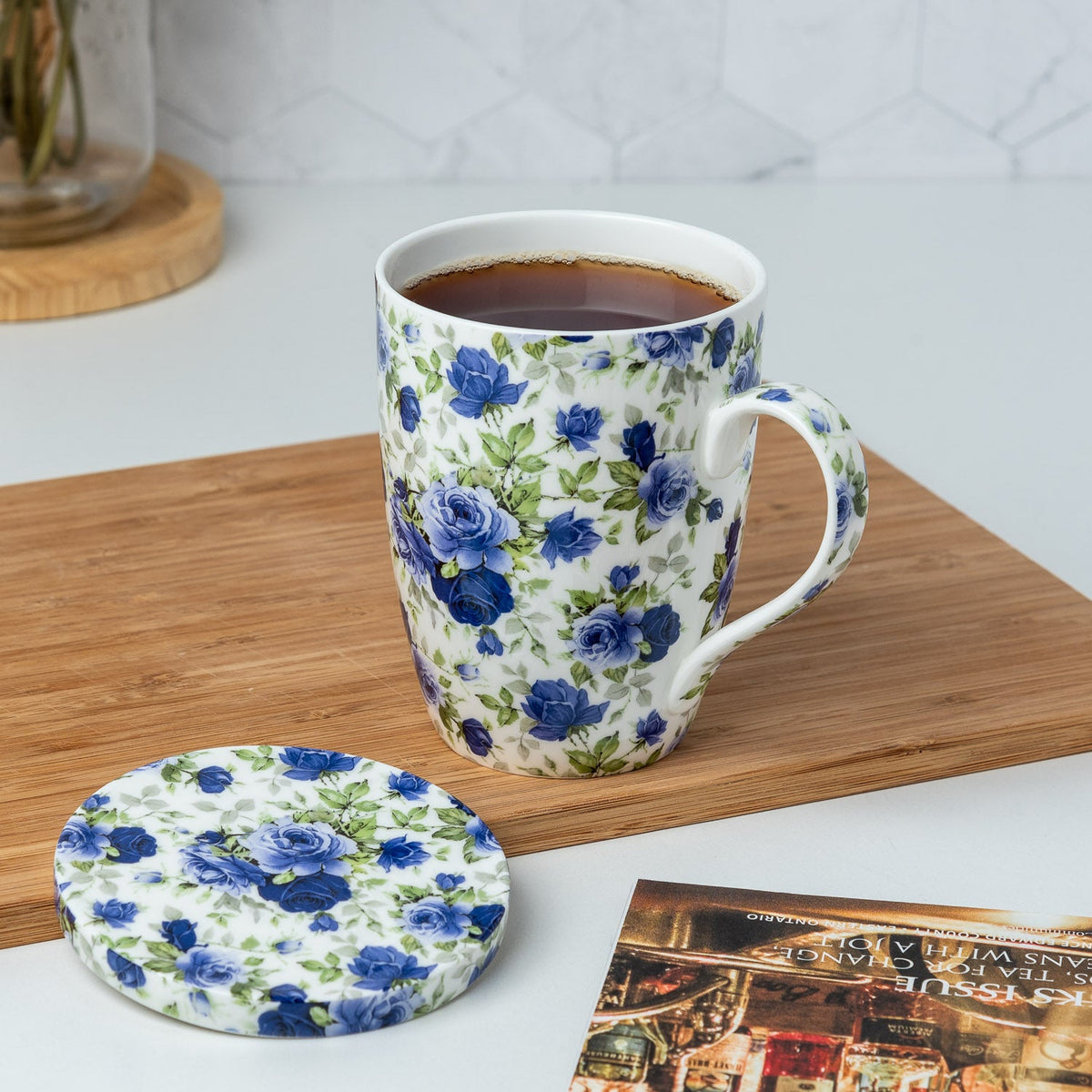 Chintz Dark Blue Roses Tea Mug w/ Infuser and Lid | McIntosh Shop