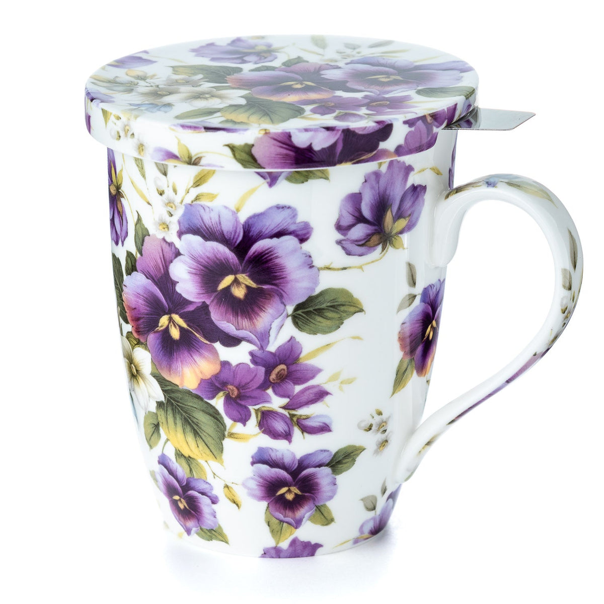 Chintz Purple Pansies Tea Mug w/ Infuser and Lid | McIntosh Shop