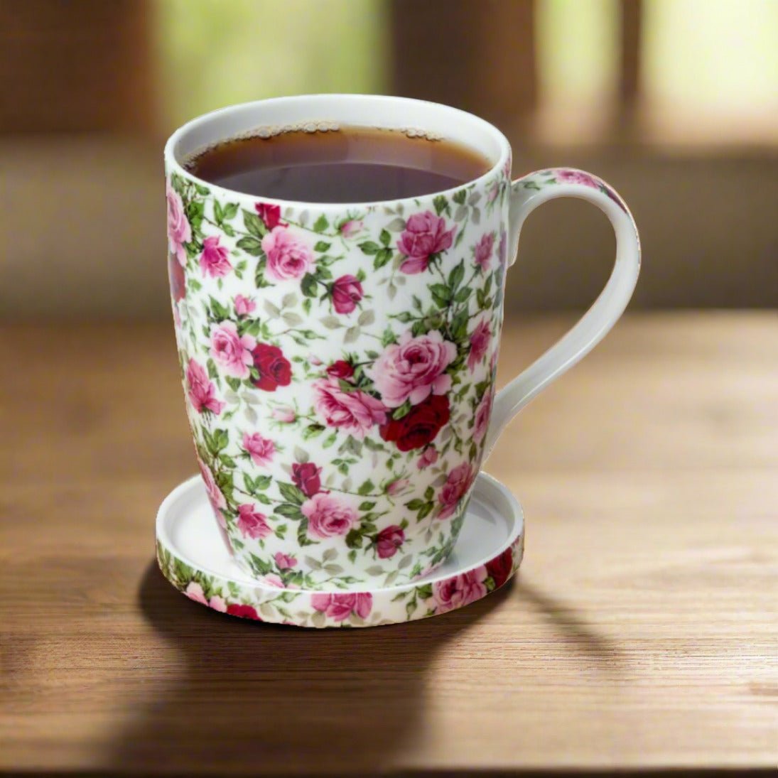 Chintz Red & Pink Roses Tea Mug w/ Infuser and Lid | McIntosh Shop